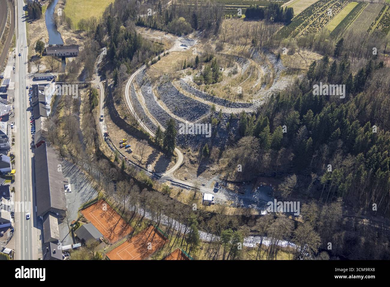 Aerial photo, slate mine Nuttlar, visitor mine slate mine Nuttlar, slag ...