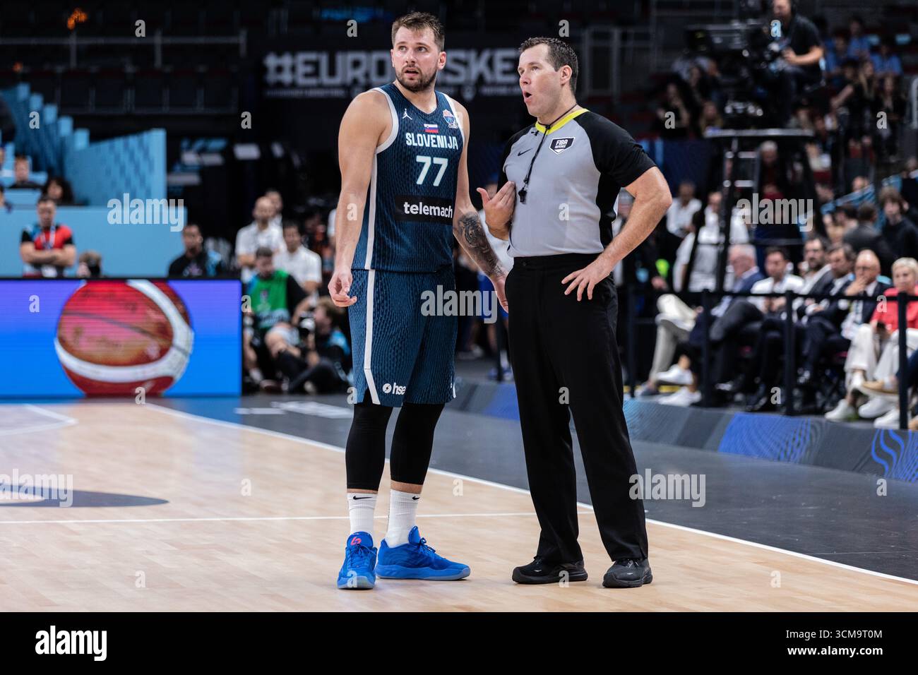 Luka Doncic (L) of Slovenia seen in action during the round of 16 phase of the FIBA EuroBasket ...
