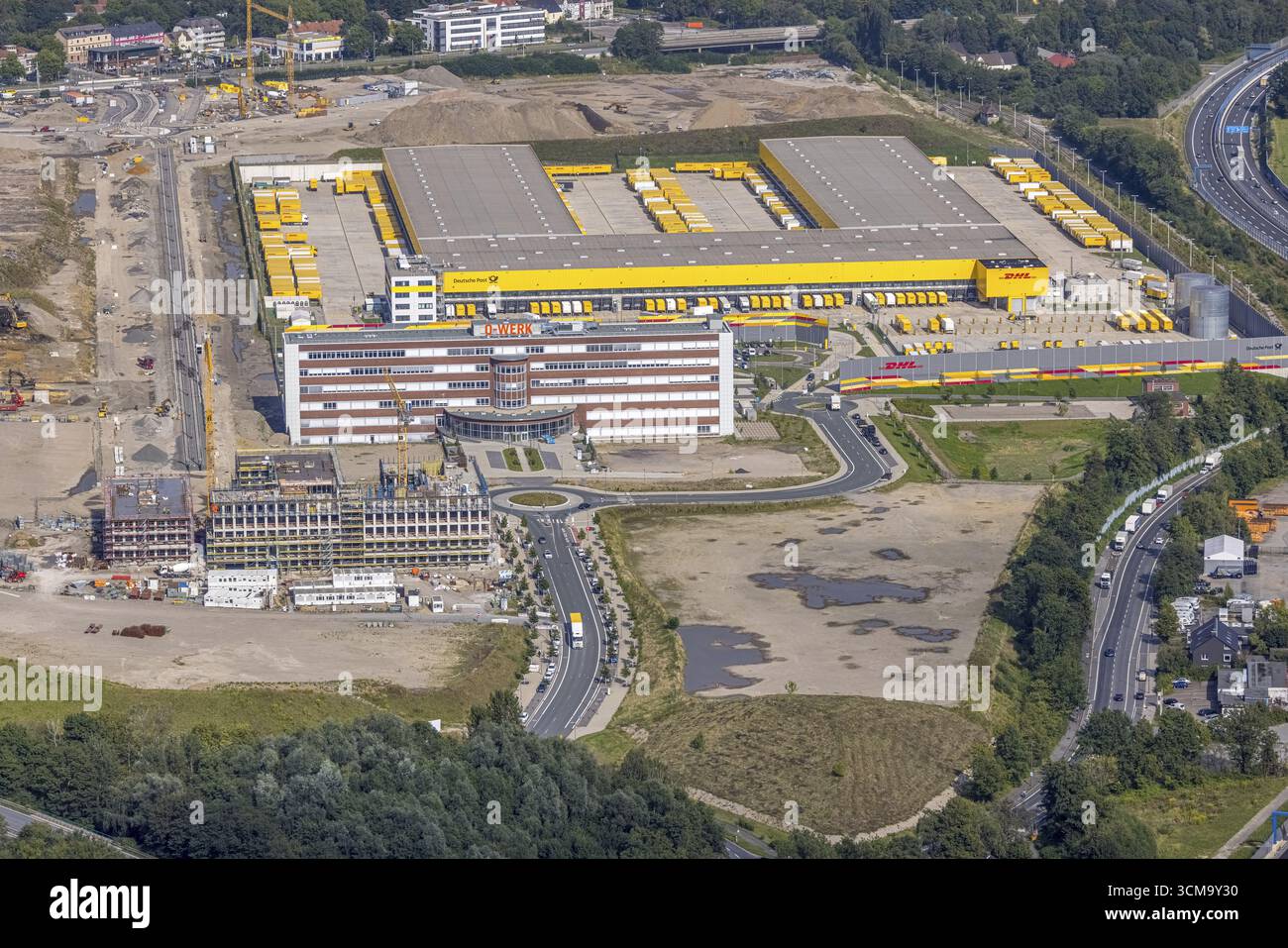 Aerial view, construction site and new building former Opel area Mark ...