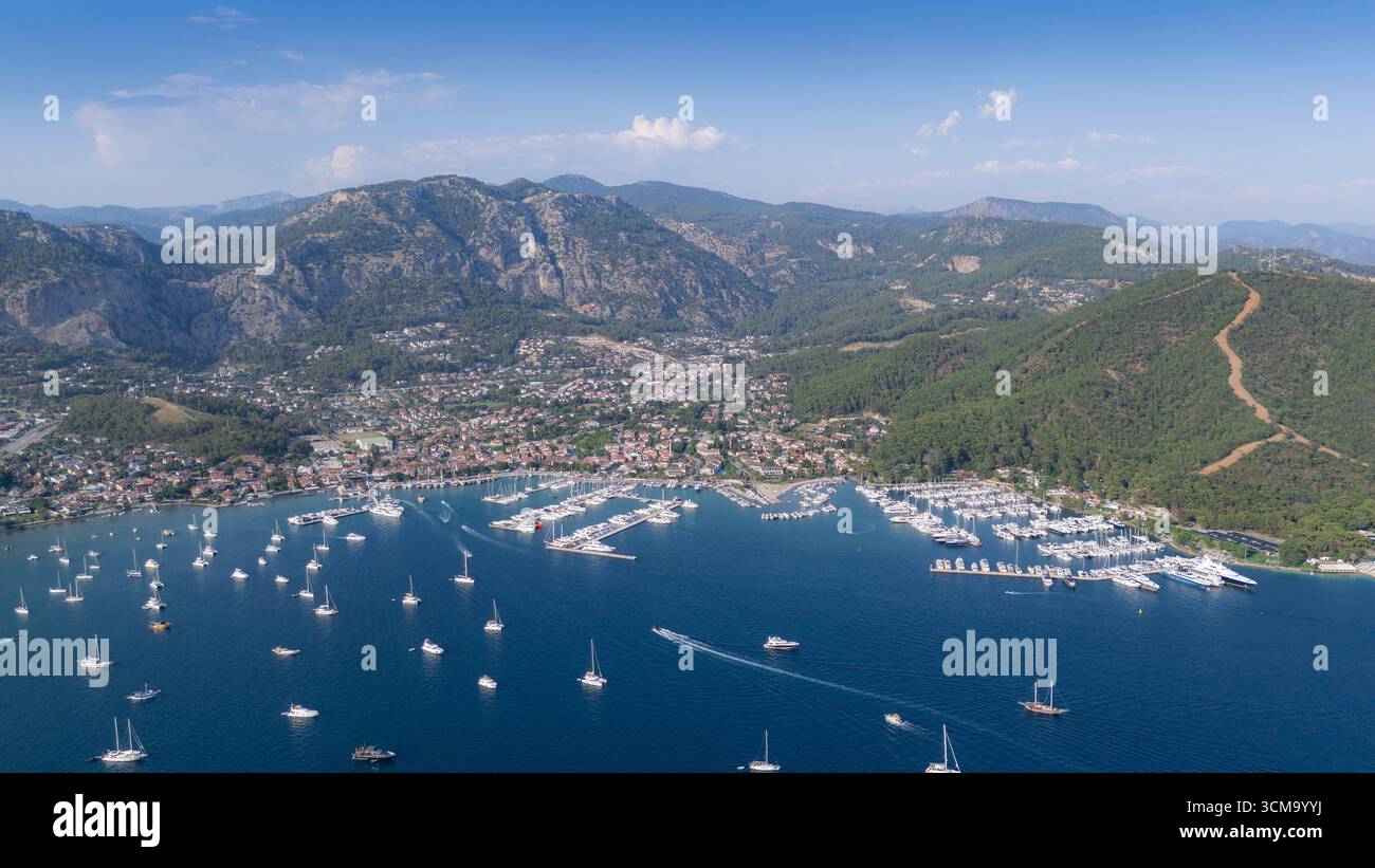 Gocek Marina and Gocek City Drone Photo, Gocek Fethiye, Mugla Turkiye ...
