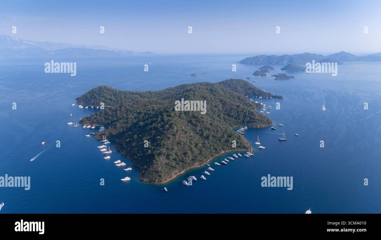 Gocek Marina and Gocek City Drone Photo, Gocek Fethiye, Mugla Turkiye ...