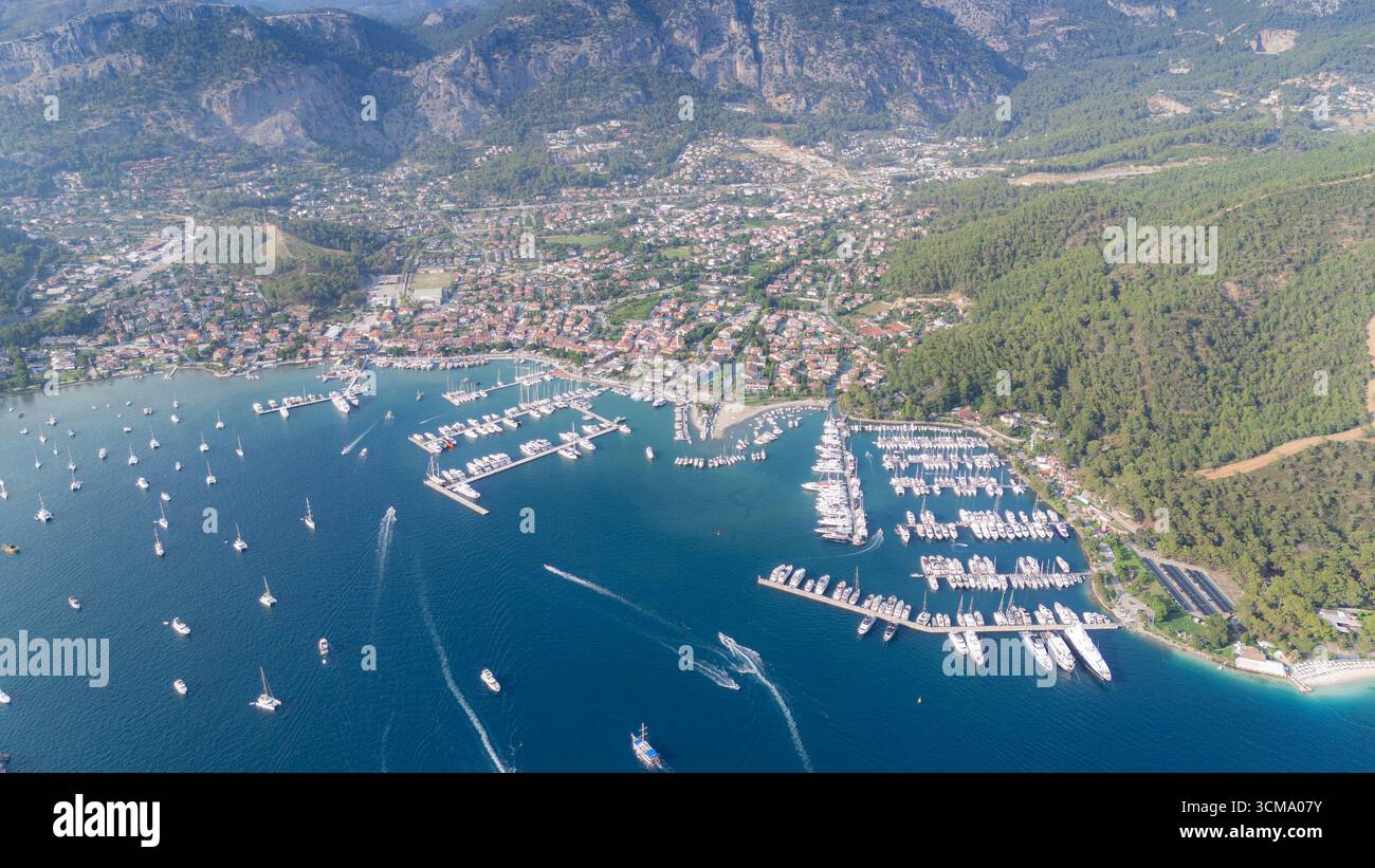 Gocek Marina and Gocek City Drone Photo, Gocek Fethiye, Mugla Turkiye ...