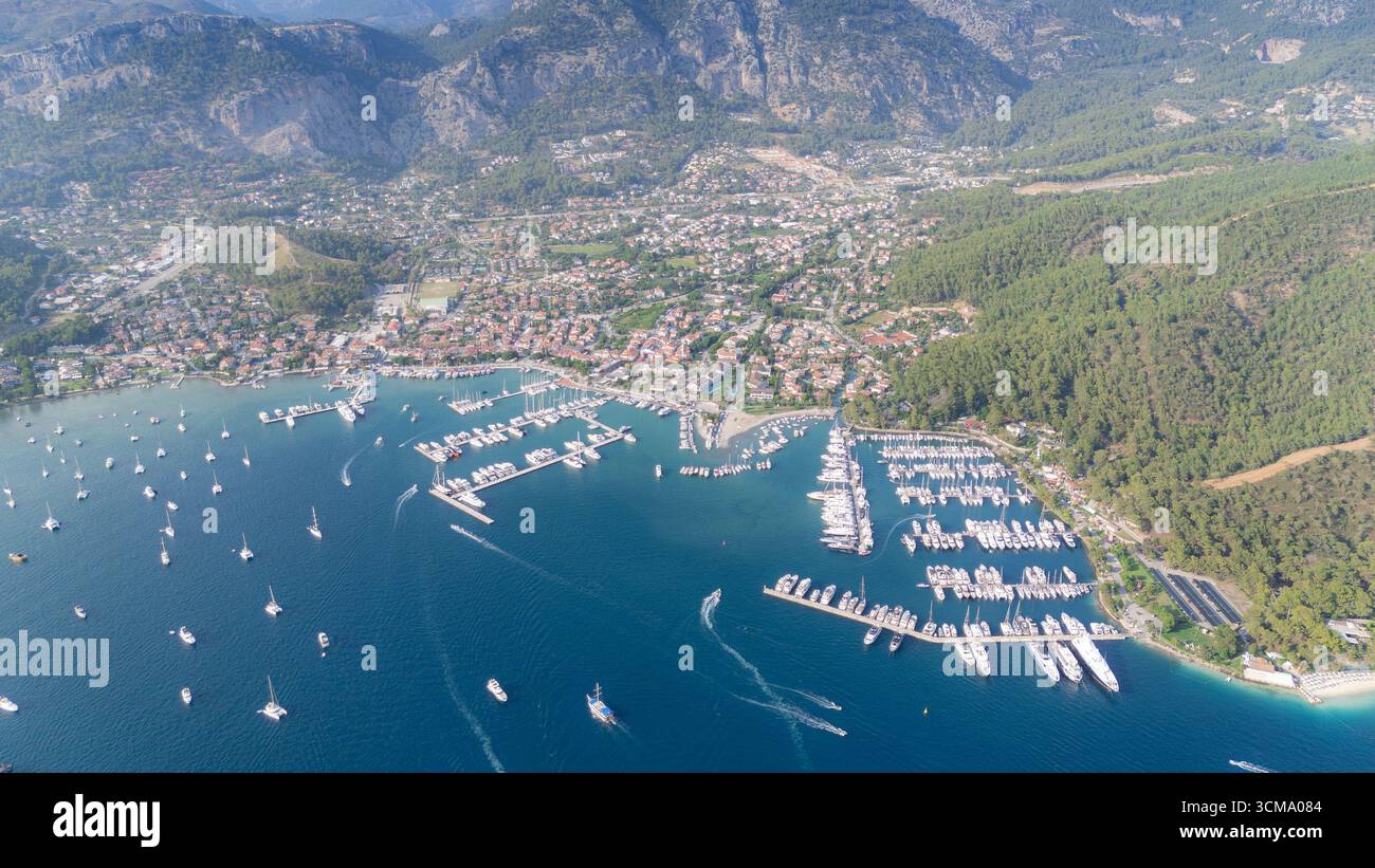 Gocek Marina and Gocek City Drone Photo, Gocek Fethiye, Mugla Turkiye ...