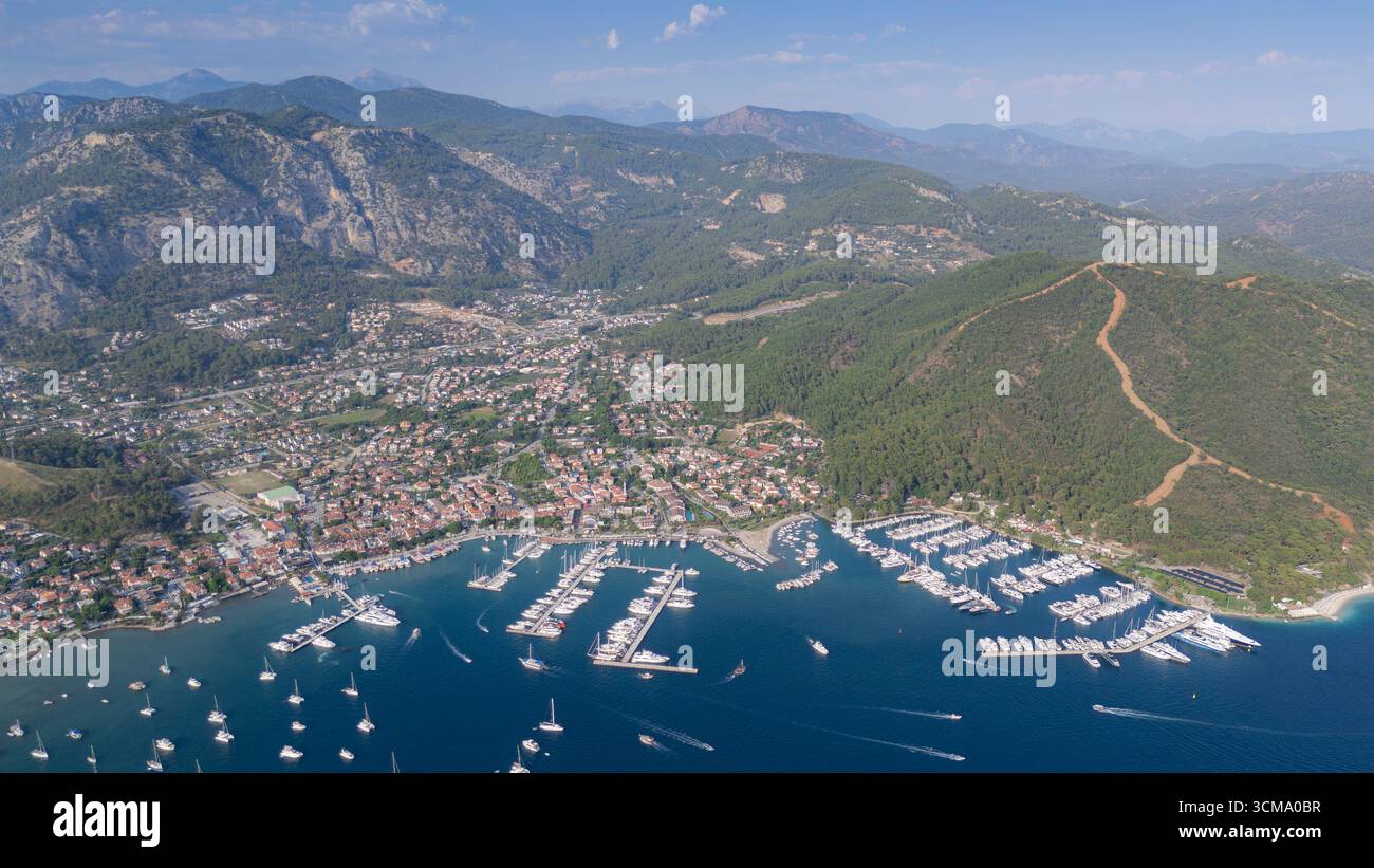 Gocek Marina and Gocek City Drone Photo, Gocek Fethiye, Mugla Turkiye ...