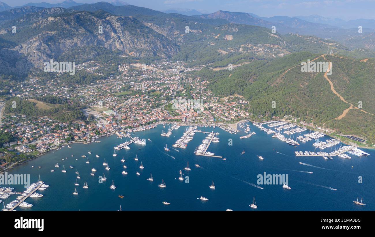 Gocek Marina and Gocek City Drone Photo, Gocek Fethiye, Mugla Turkiye ...
