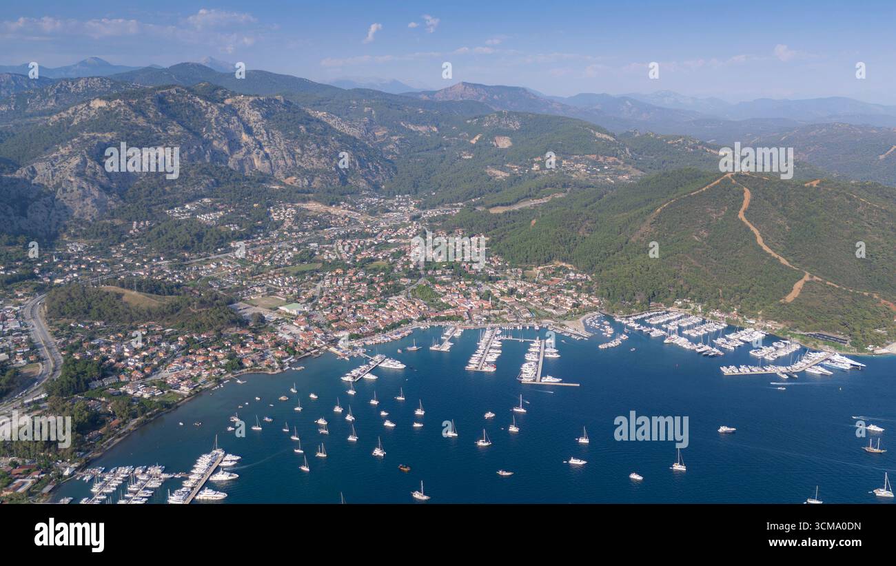 Gocek Marina and Gocek City Drone Photo, Gocek Fethiye, Mugla Turkiye ...