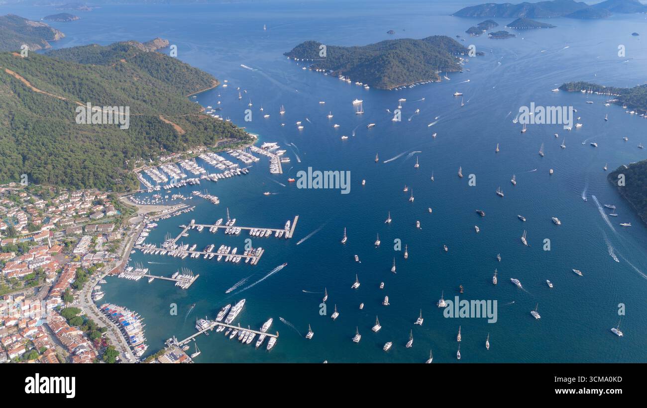Gocek Marina and Gocek City Drone Photo, Gocek Fethiye, Mugla Turkiye ...