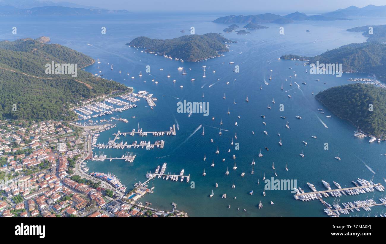 Gocek Marina and Gocek City Drone Photo, Gocek Fethiye, Mugla Turkiye ...