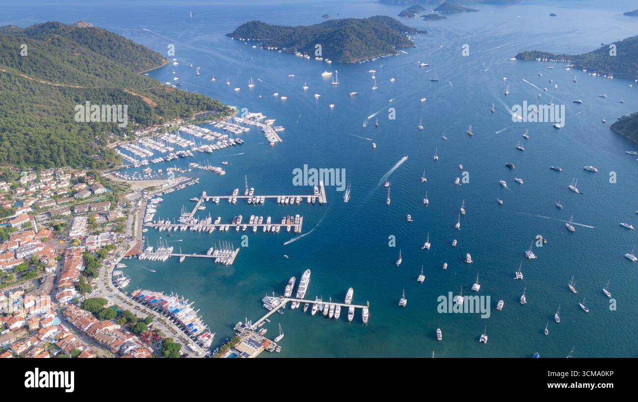Gocek Marina and Gocek City Drone Photo, Gocek Fethiye, Mugla Turkiye ...