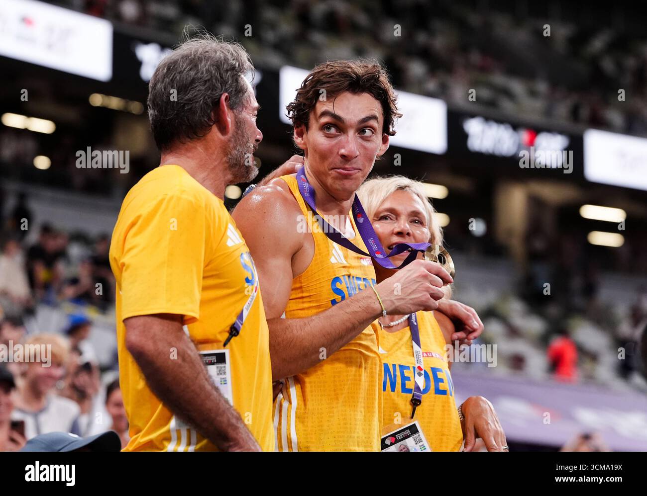 Armand Duplantis of Sweden celebrates victory following the Men’s Pole ...