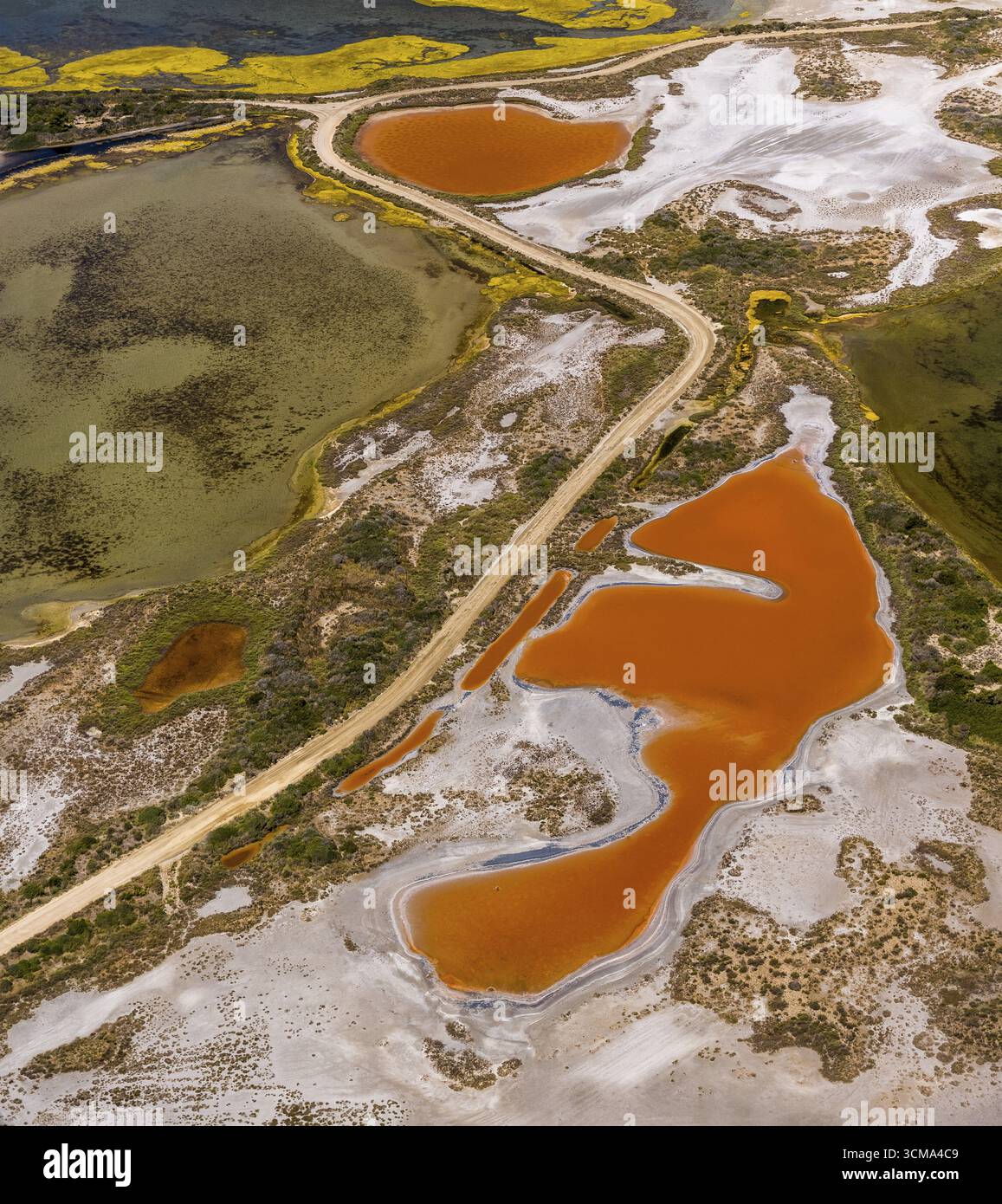 Salt flowers on the surface of the salt pans, brackish water area and ...