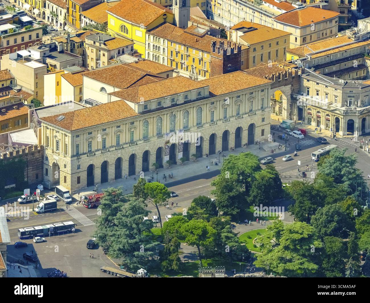 Aerial view, Barbieri Palace, Palazzo Barbieri, Arena di Verona, Piazza ...