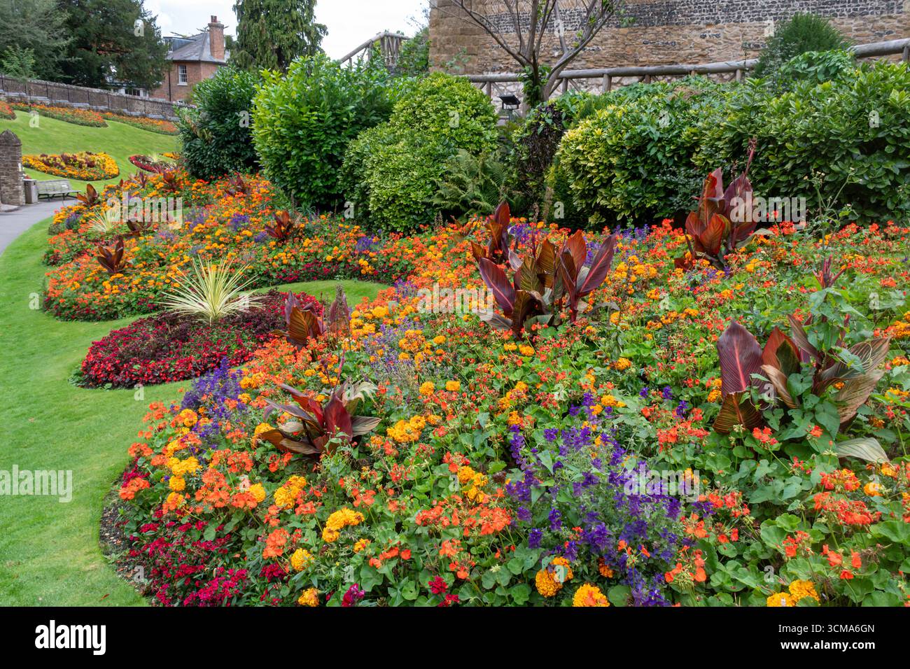 Guildford Castle Grounds in September 2025 with colourful flowers in ...