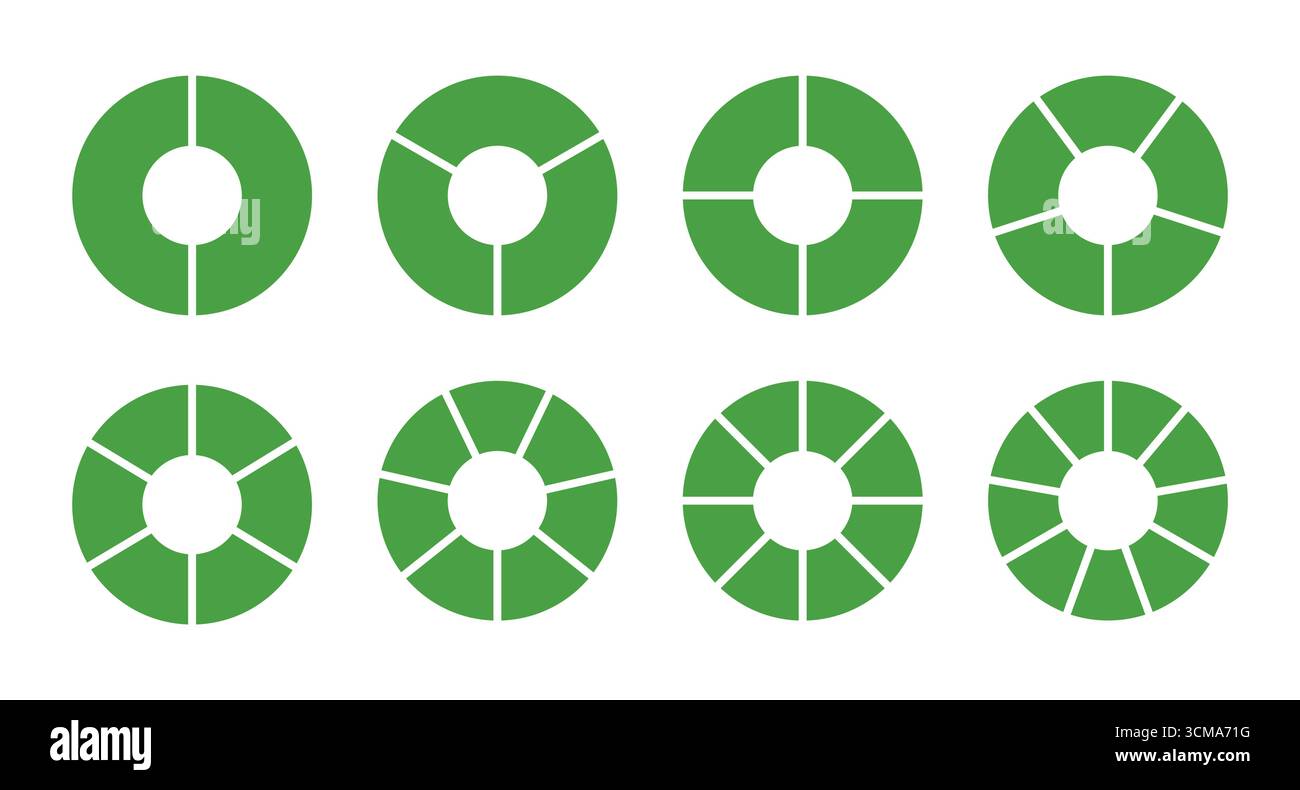 Wheel round divided diagrams with two, three, four, five, six, seven ...