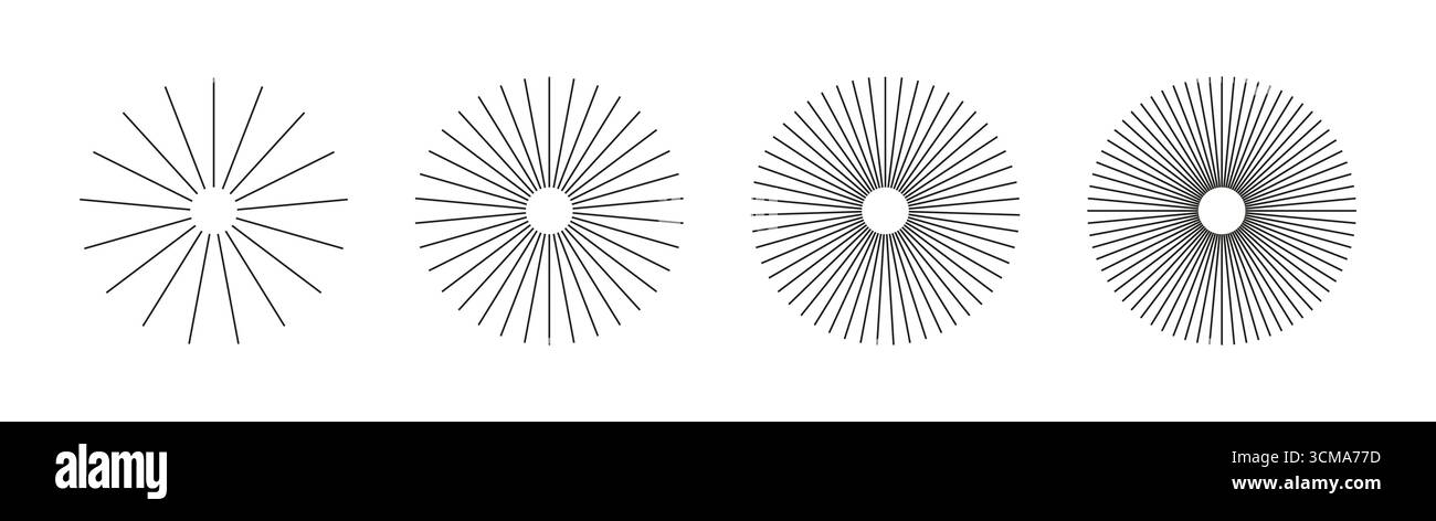 Radial circle radiation lines. Sun star rays set. Ray burst, beams ...