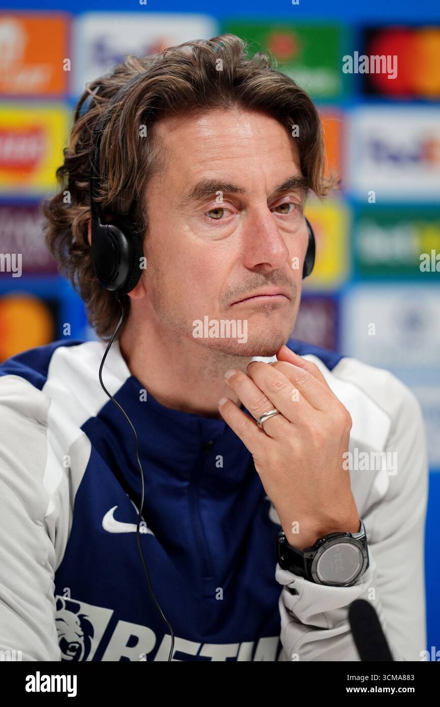Tottenham Hotspur manager Thomas Frank during a press conference at the ...