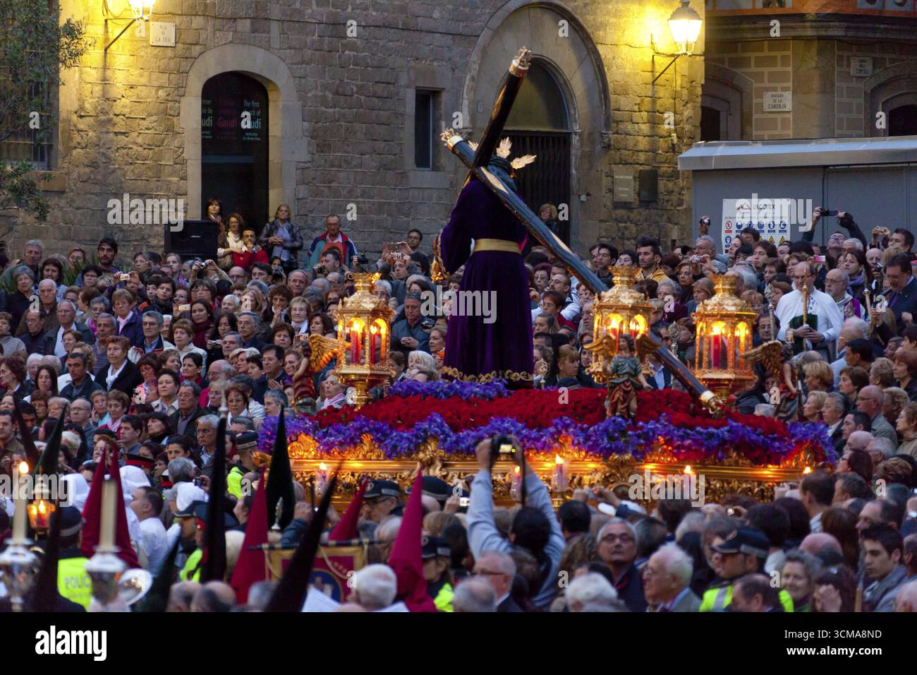 Good Friday procession on the Placa Nova in front of Barcelona ...