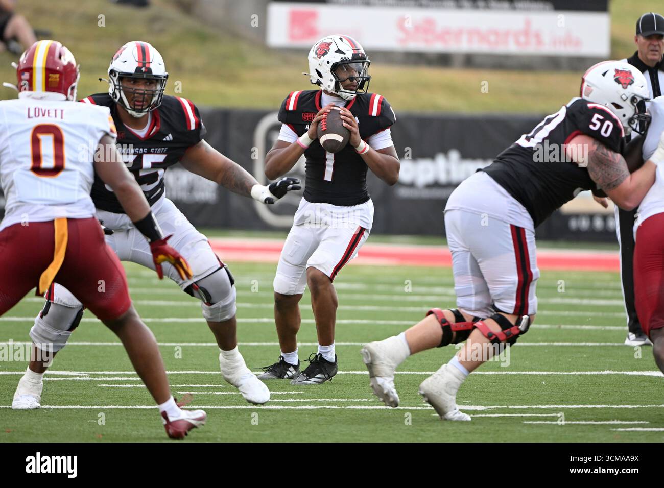 Arkansas State quarterback Jaylen Raynor (1) drops back to pass against ...