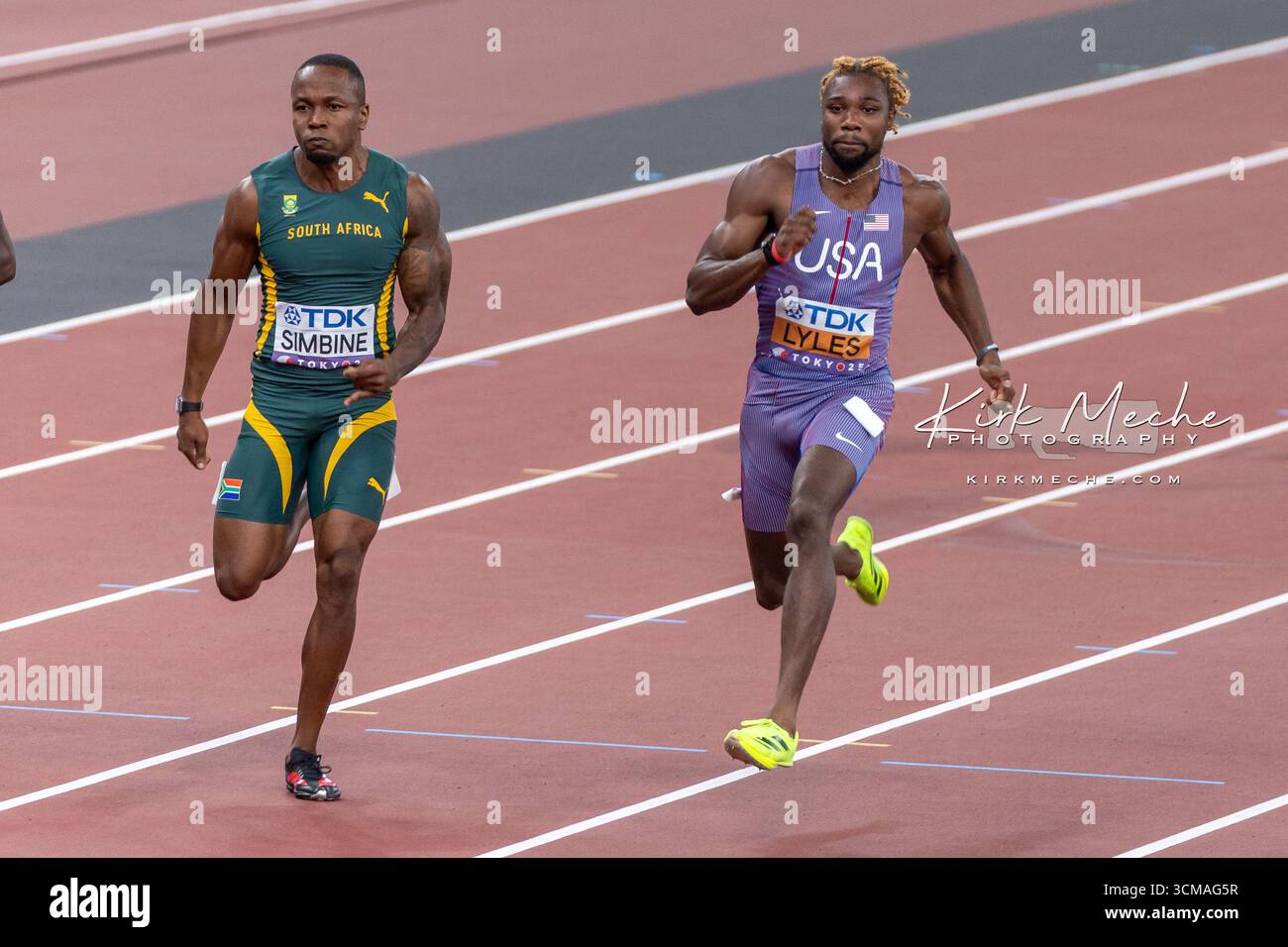 Noah Lyles (USA) runs a 100 meter semi-final time of 9.79 during the ...