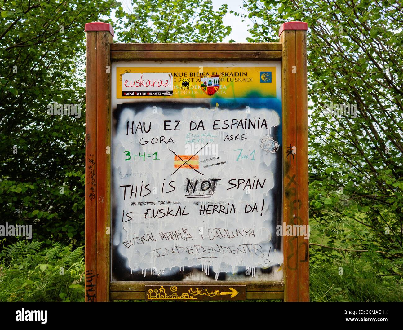 A signpost seen with a pro-Basque Country independence statement. This ...