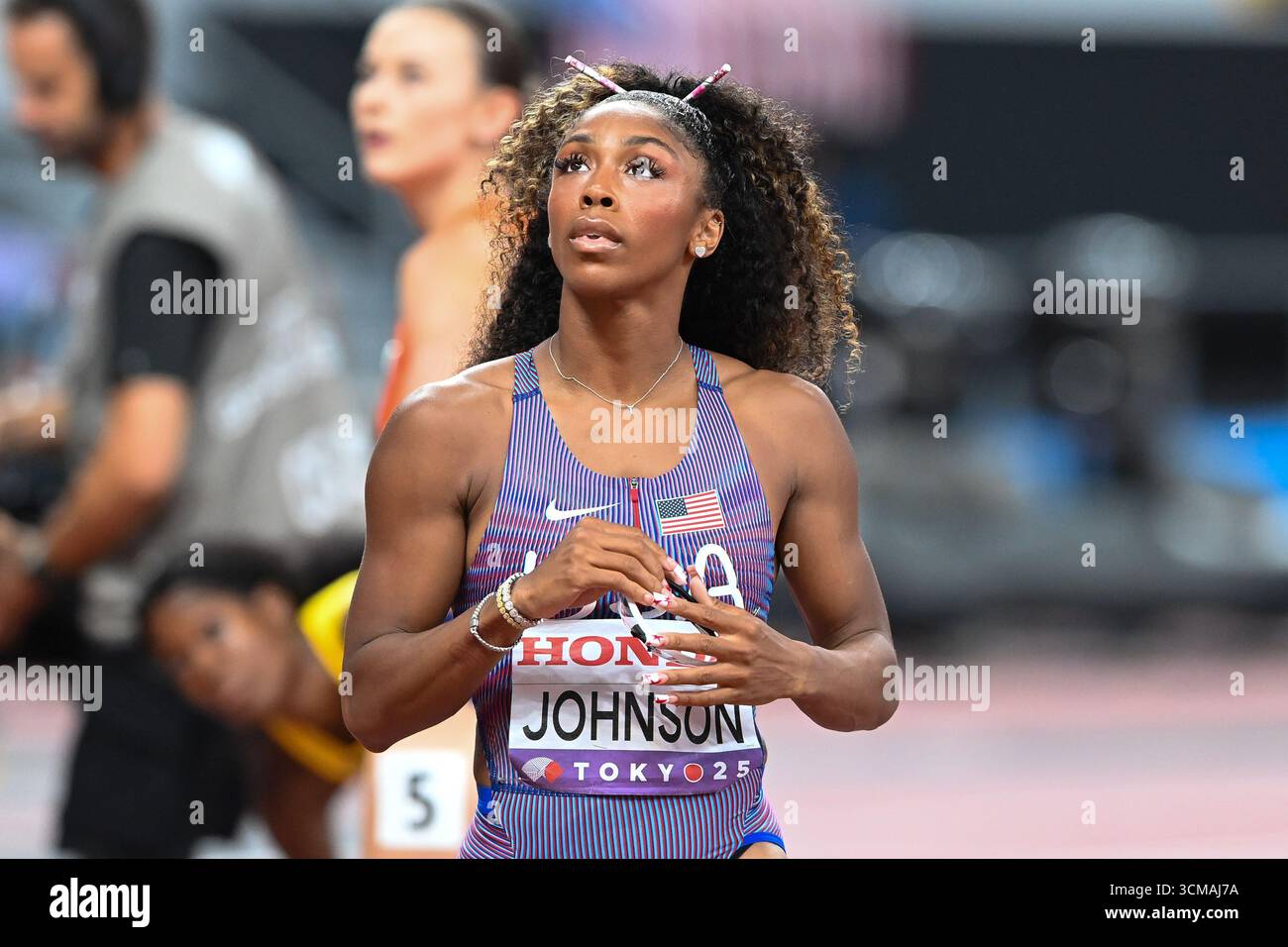 Alaysha Johnson (United States) after the 100 metres hurdles heats race ...