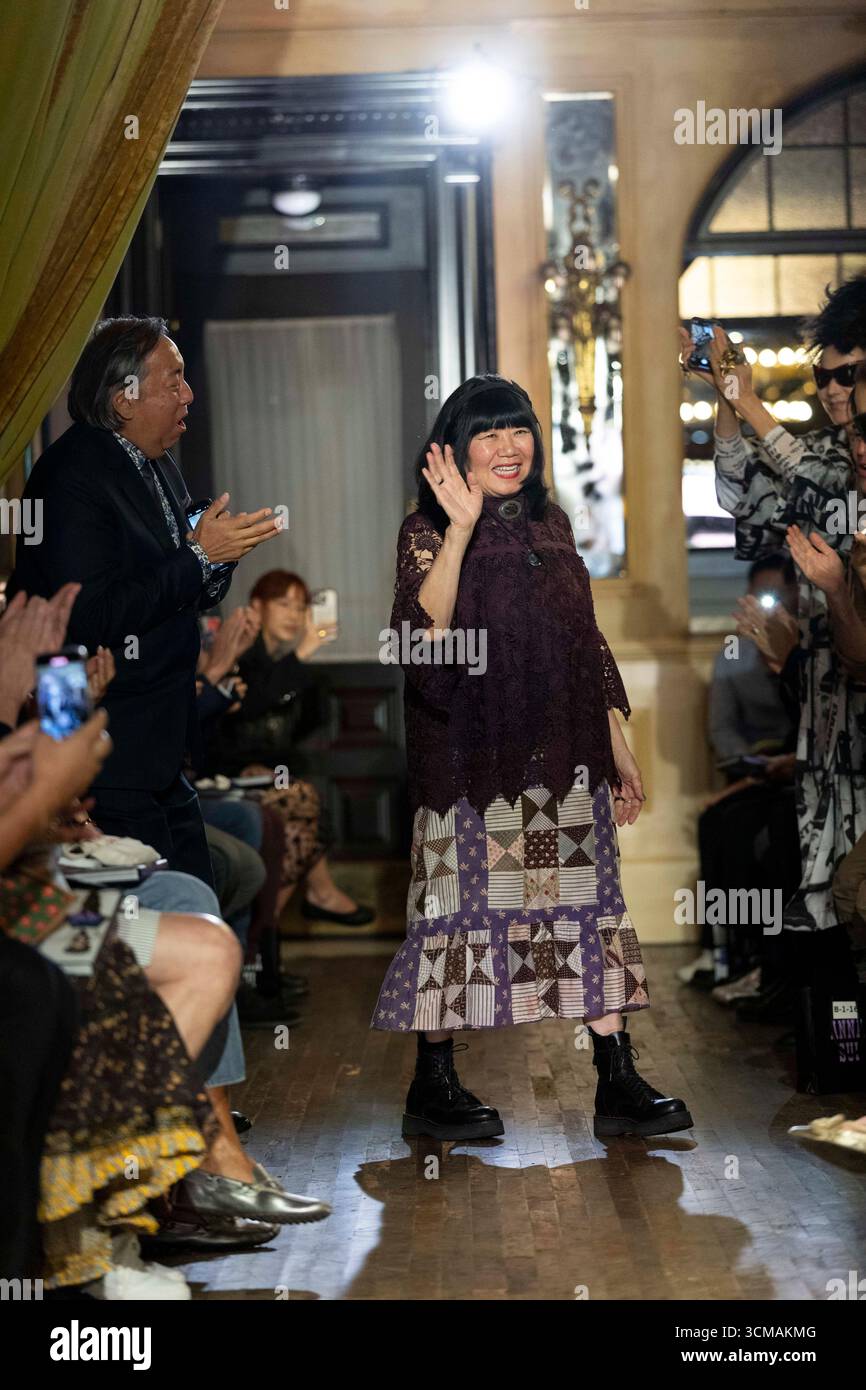 Designer Anna Sui is seen on the catwalk at the Anna Sui fashion show ...