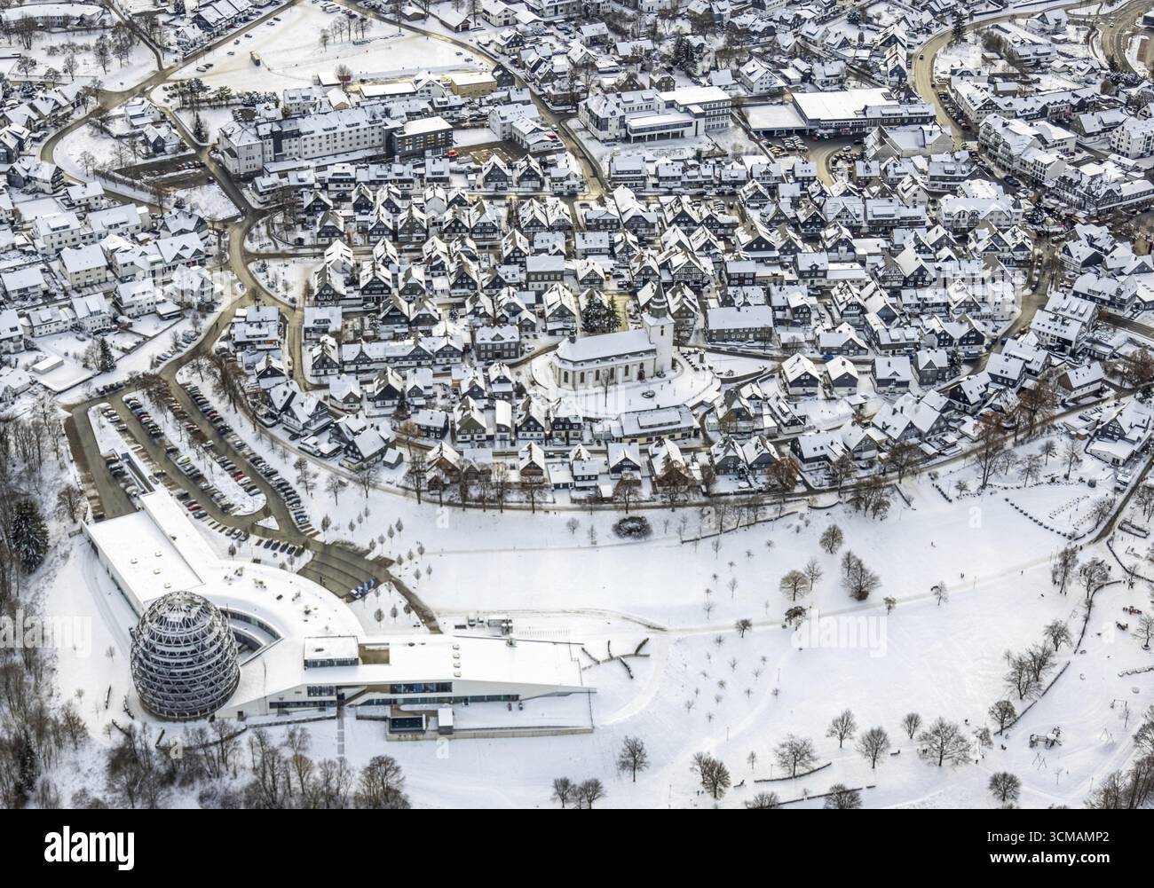 Aerial view city centre with catholic church St. Jakobus der Aeltere ...