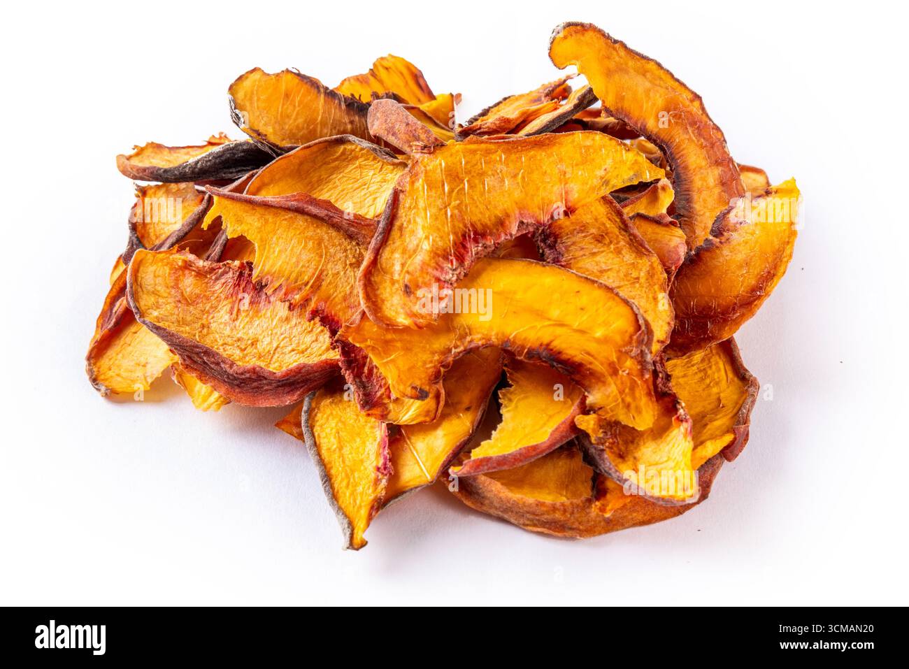 Homemade sun dried sublimated slices of peach, dehydrate peach fruits ...