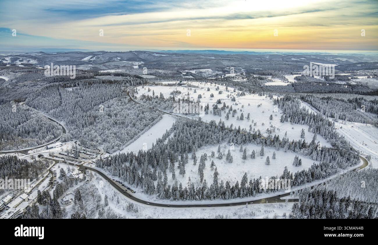 Aerial photo Kahler Asten and Astenturm with distant view, sunset ...