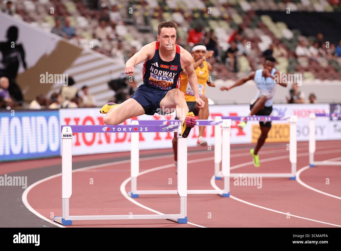 Karsten Warholm (NOR) competes in the 400m Hurdles during the World ...