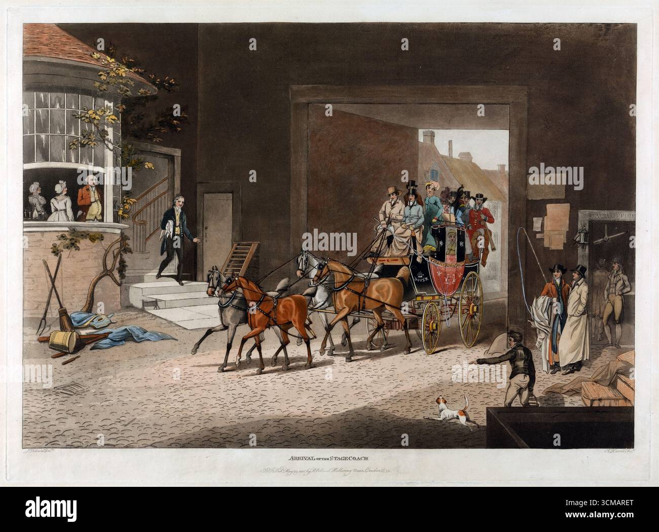 A print aquatint of Arrival of the Stage coach 1816, Publisher Robert ...