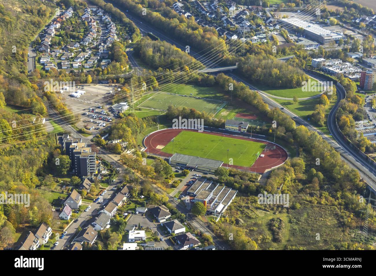 Aerial view, Erich-Berlet-Stadion, Hohenlimburg, Hagen, Ruhr area ...