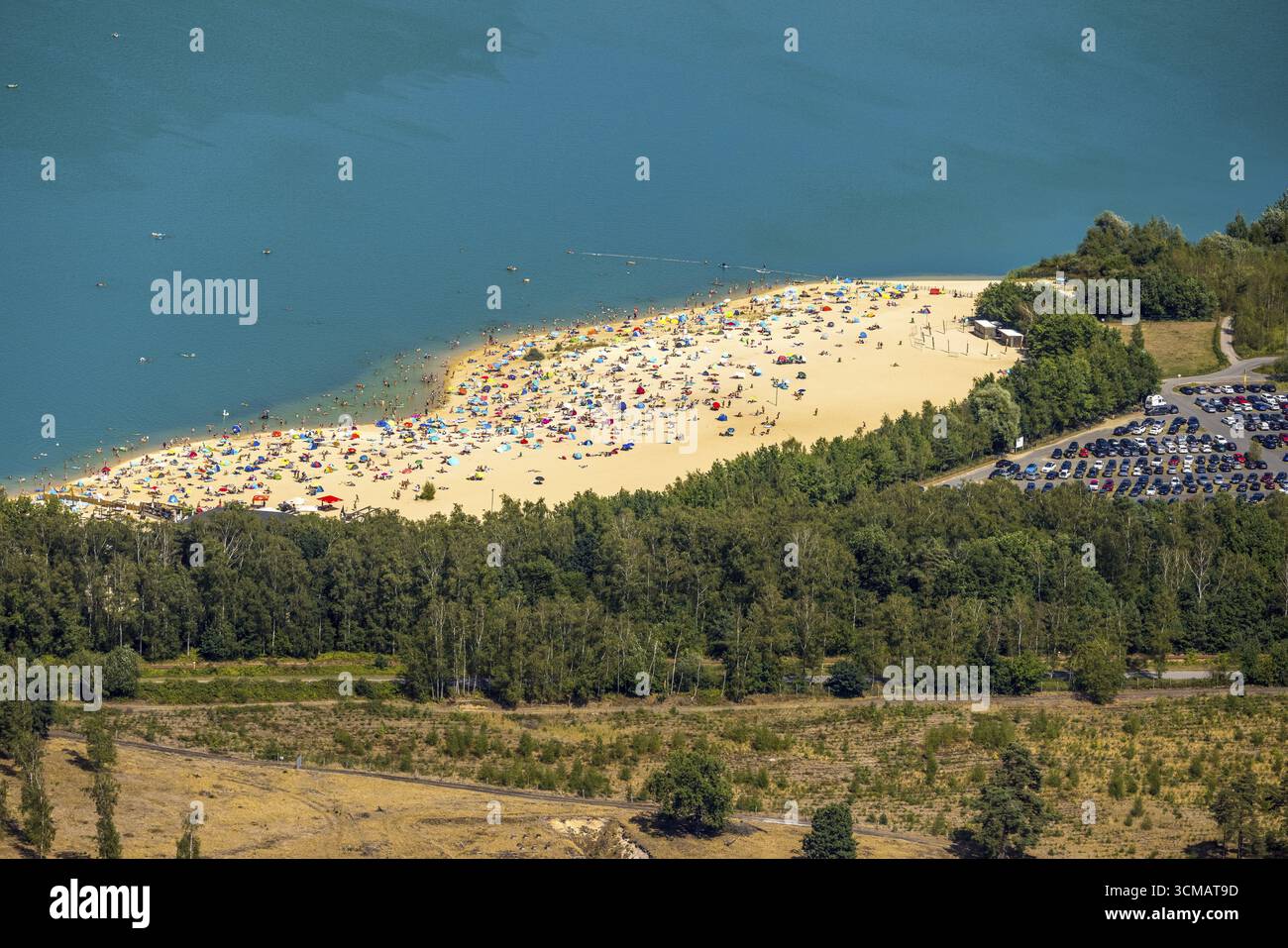 Aerial photo bathers in the Silbersee Haltern near Sythen, rush on the ...