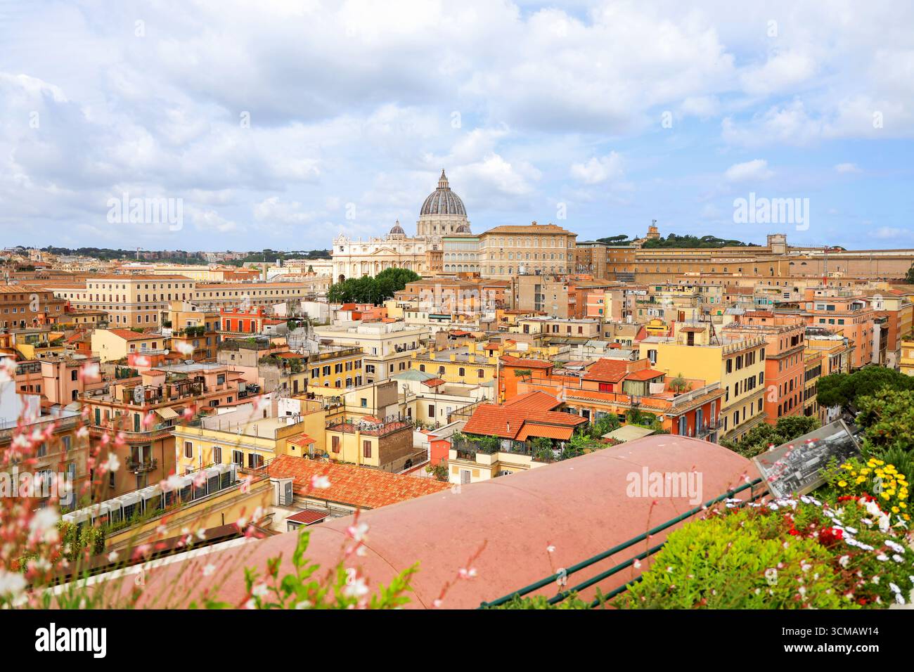 Panoramic view of Rome with St. Peter's Basilica in the Vatican City ...