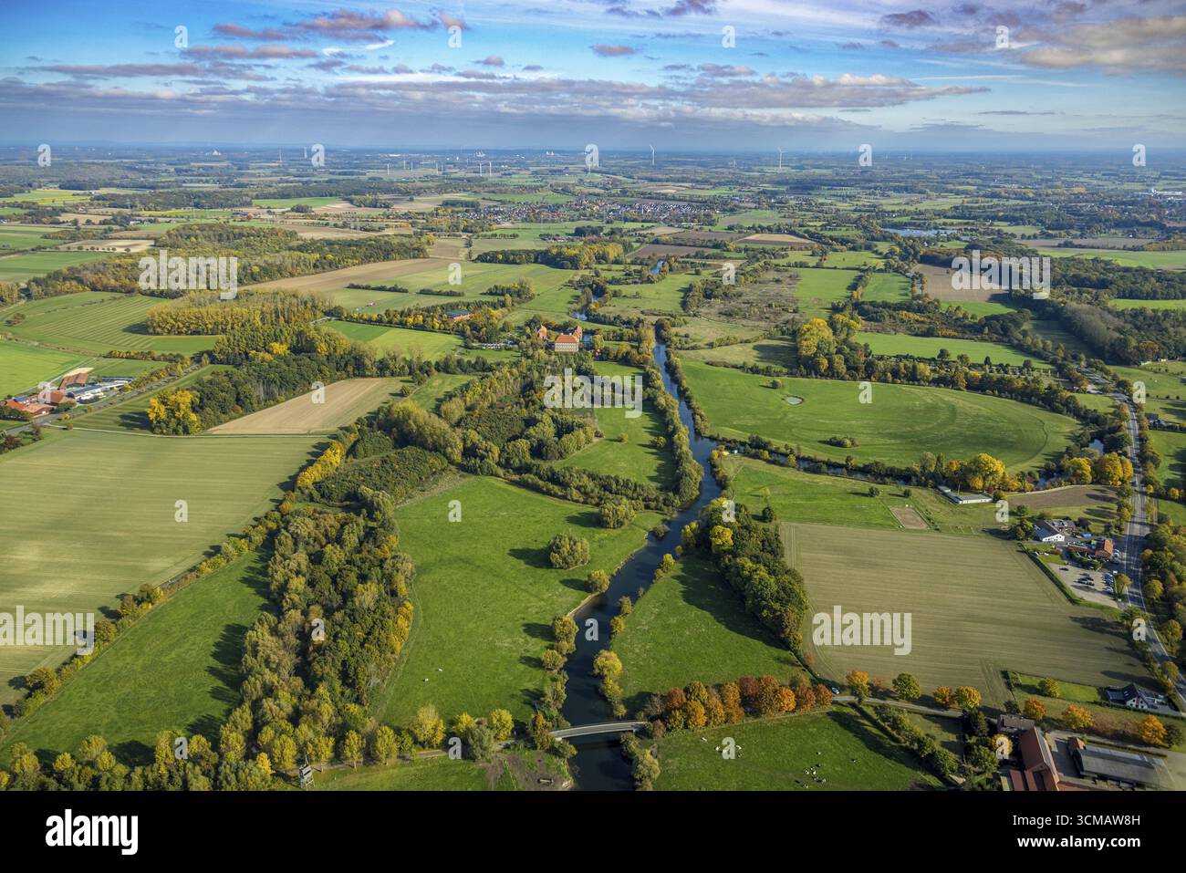 Aerial view, Oberwerries Castle, Lippe floodplain, Oberwerrieser Mersch ...