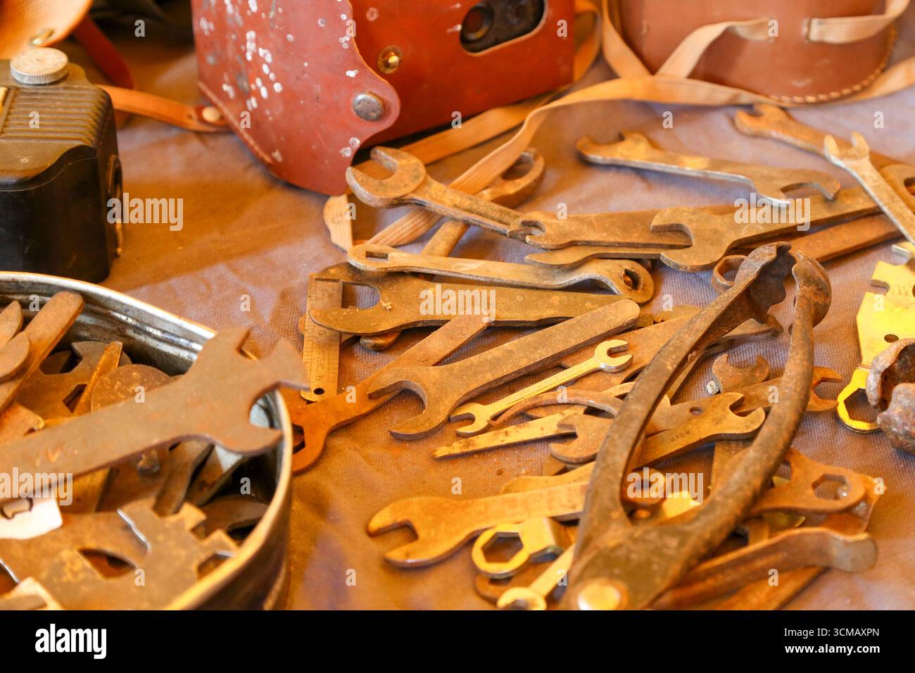 group of antique keys stacked for sale at an antique market Stock Photo ...