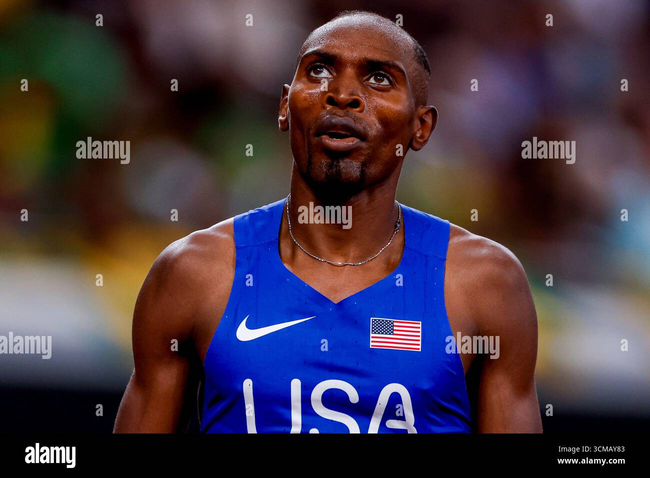 Jonah Koech of United States of America looks on after competing in the ...