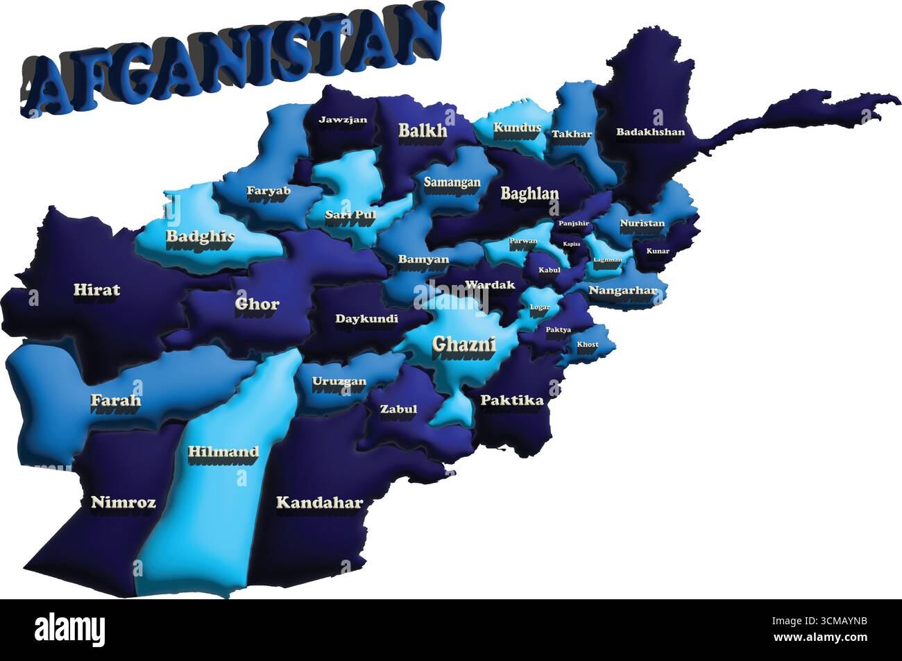 Afghanistan Map – Blue 3D Balloon Detailed Vector Illustration of ...