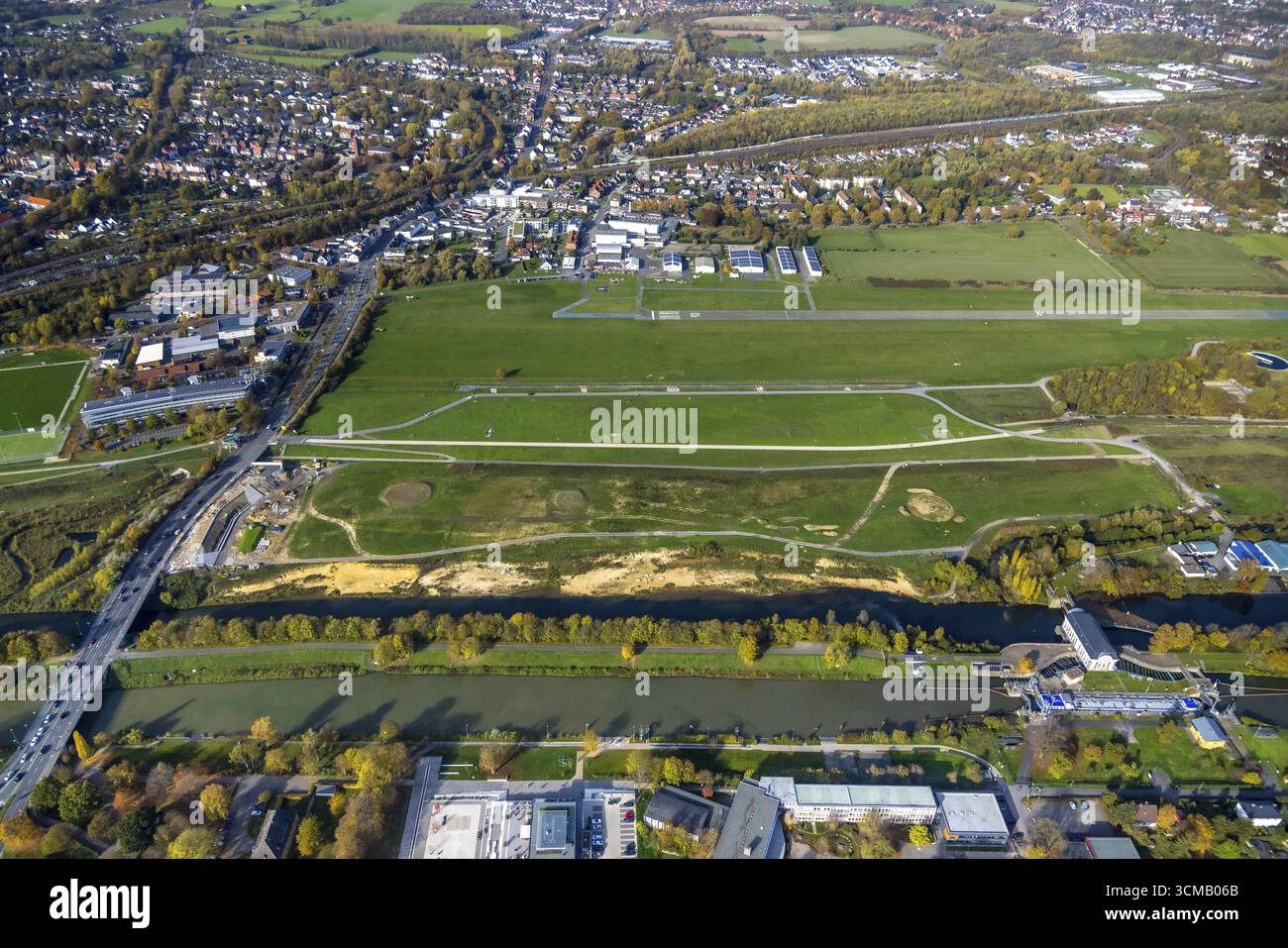 Aerial view, Lippe rebuilding, construction site, Lippe floodplain ...