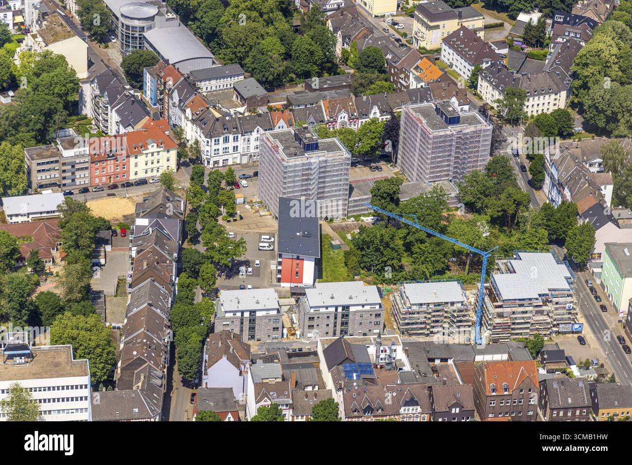 Aerial view, construction site with new building residential park ...