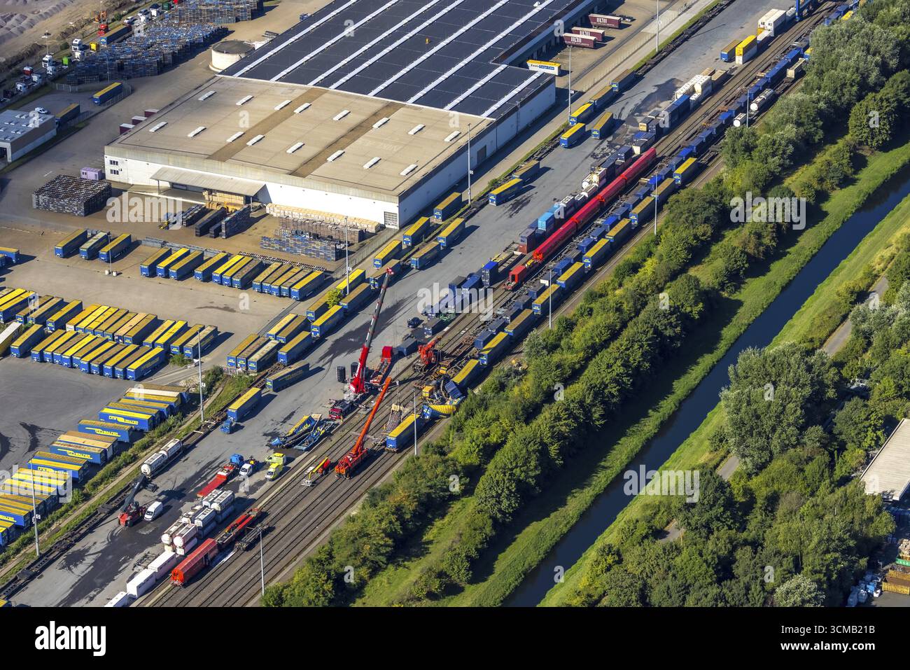 Aerial photo, goods train accident, goods train hits a second goods ...