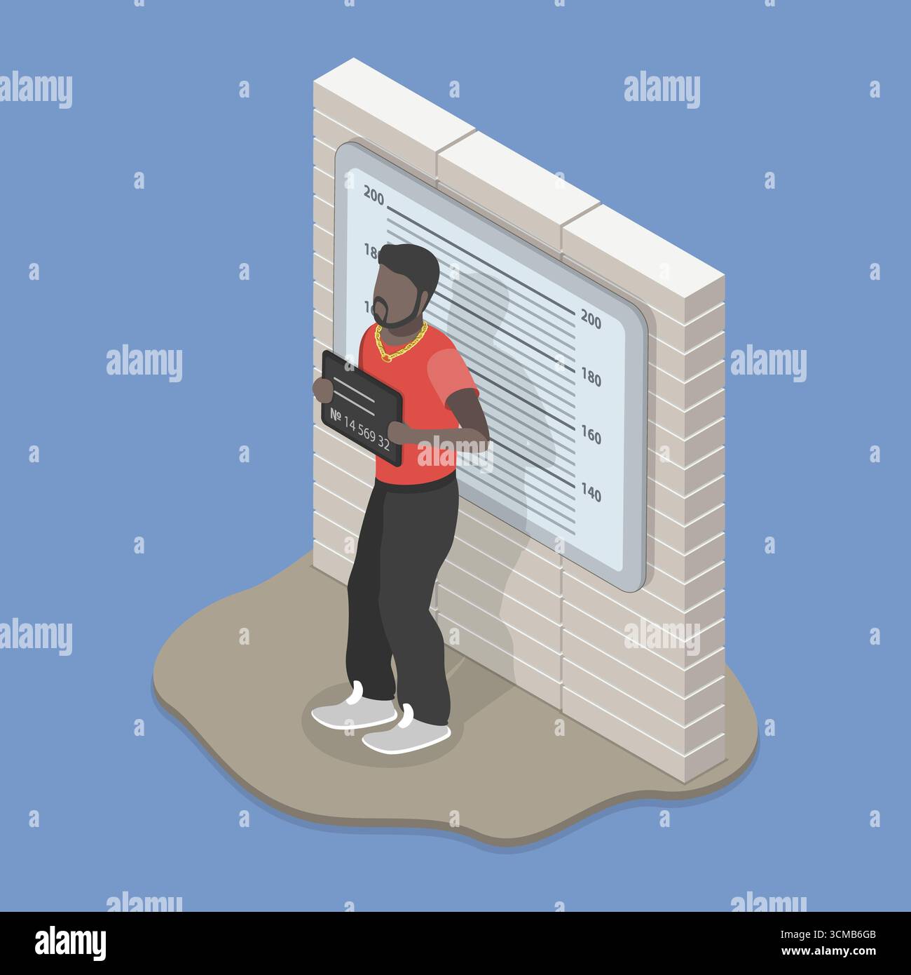 3D Isometric Flat Illustration of Portrait Of Criminal, Man Making a ...