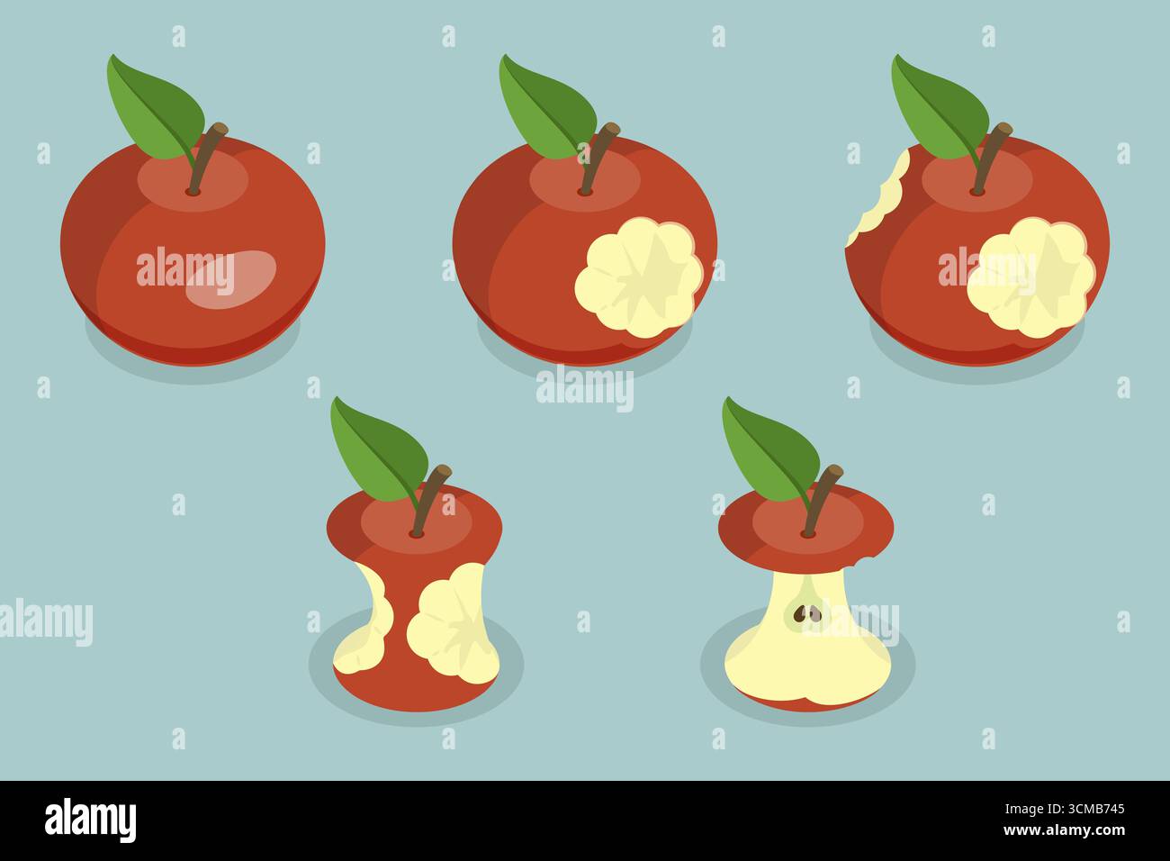 3D Isometric Flat Set of Bitten Apple, Bite Progression Stock Photo - Alamy