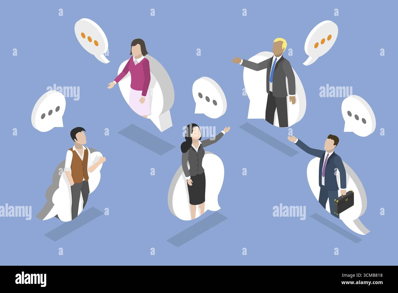 3D Isometric Flat Illustration of Business Discussion, Coworkers ...