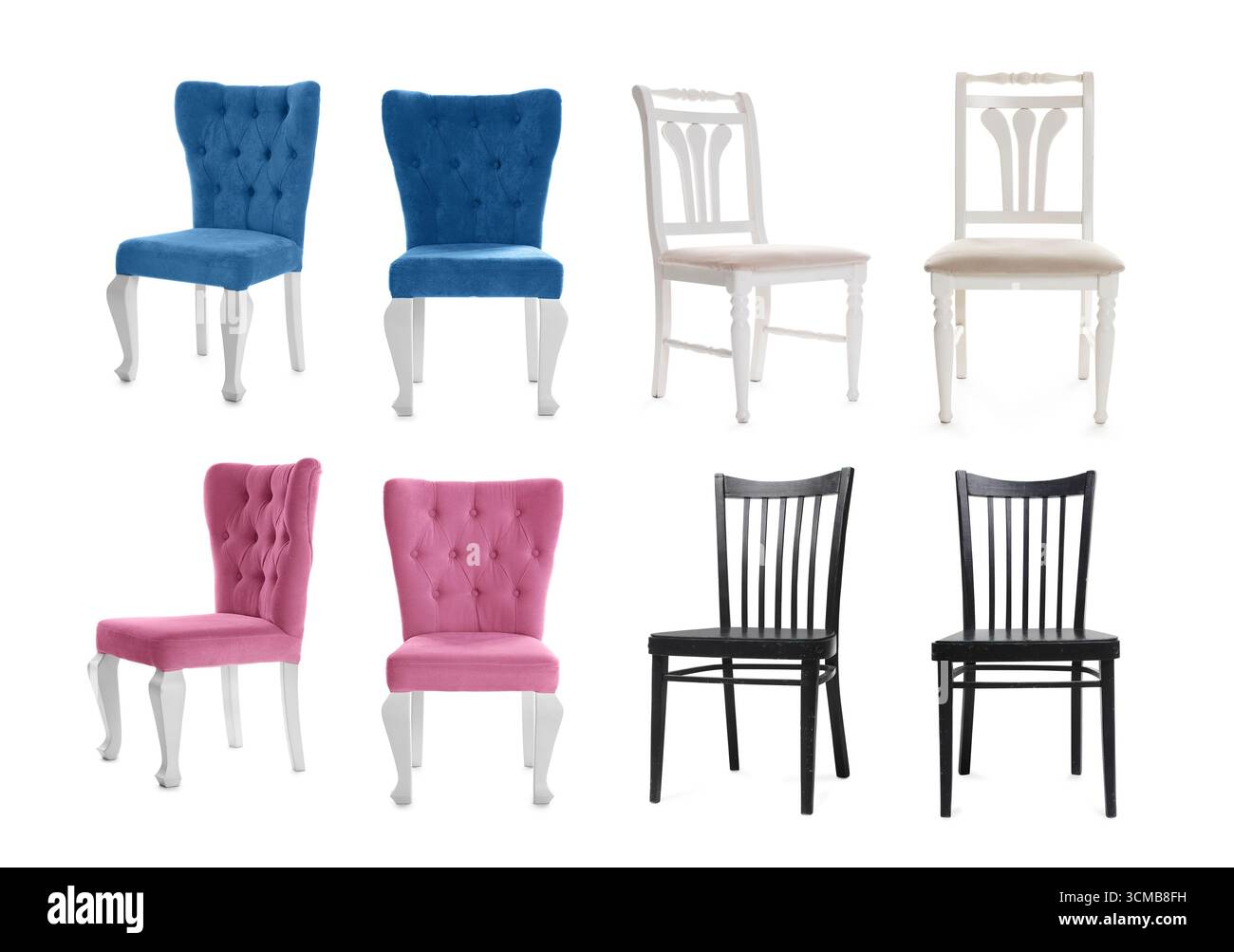 Different chairs isolated on white, set. Stylish furniture Stock Photo ...