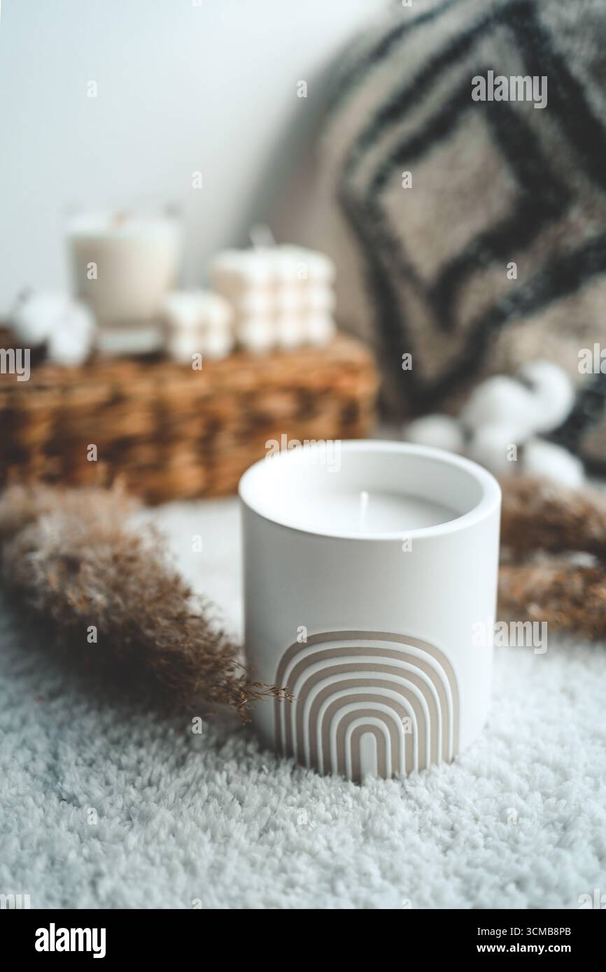 Candle in boho style hi-res stock photography and images - Alamy