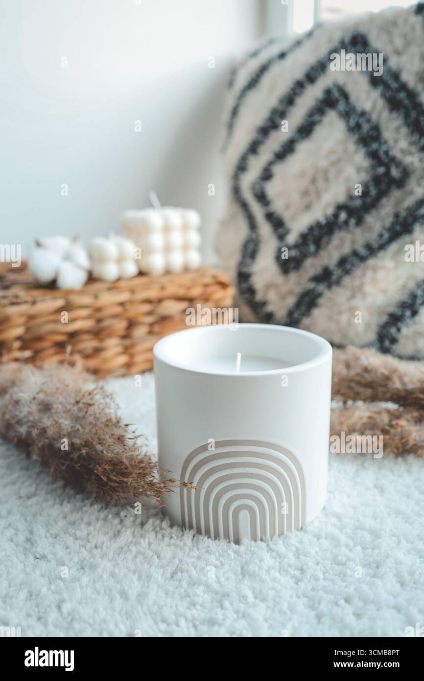 Candle in boho style hi-res stock photography and images - Alamy