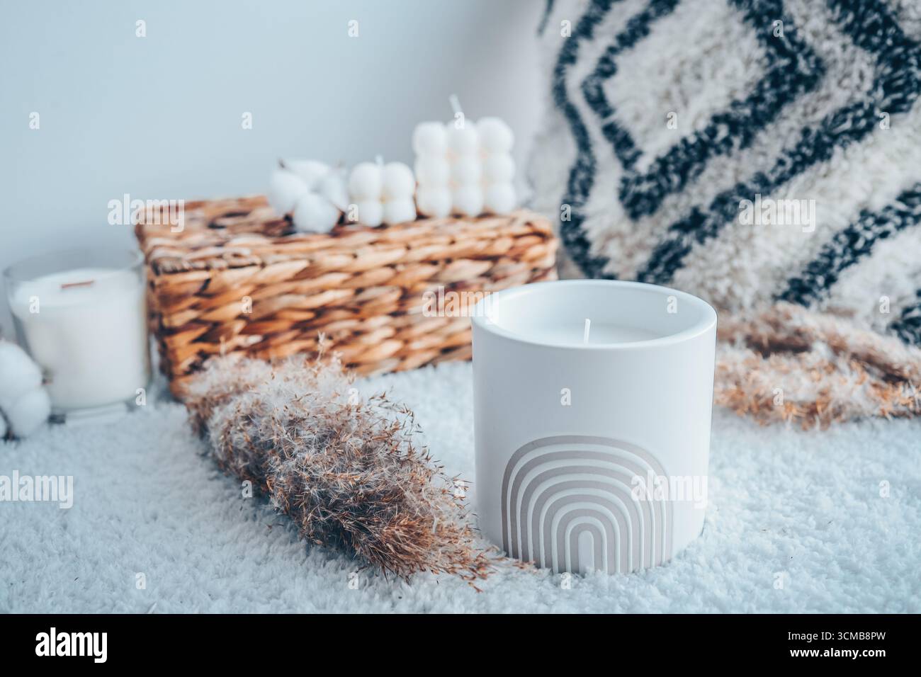 Candle in boho style hi-res stock photography and images - Alamy