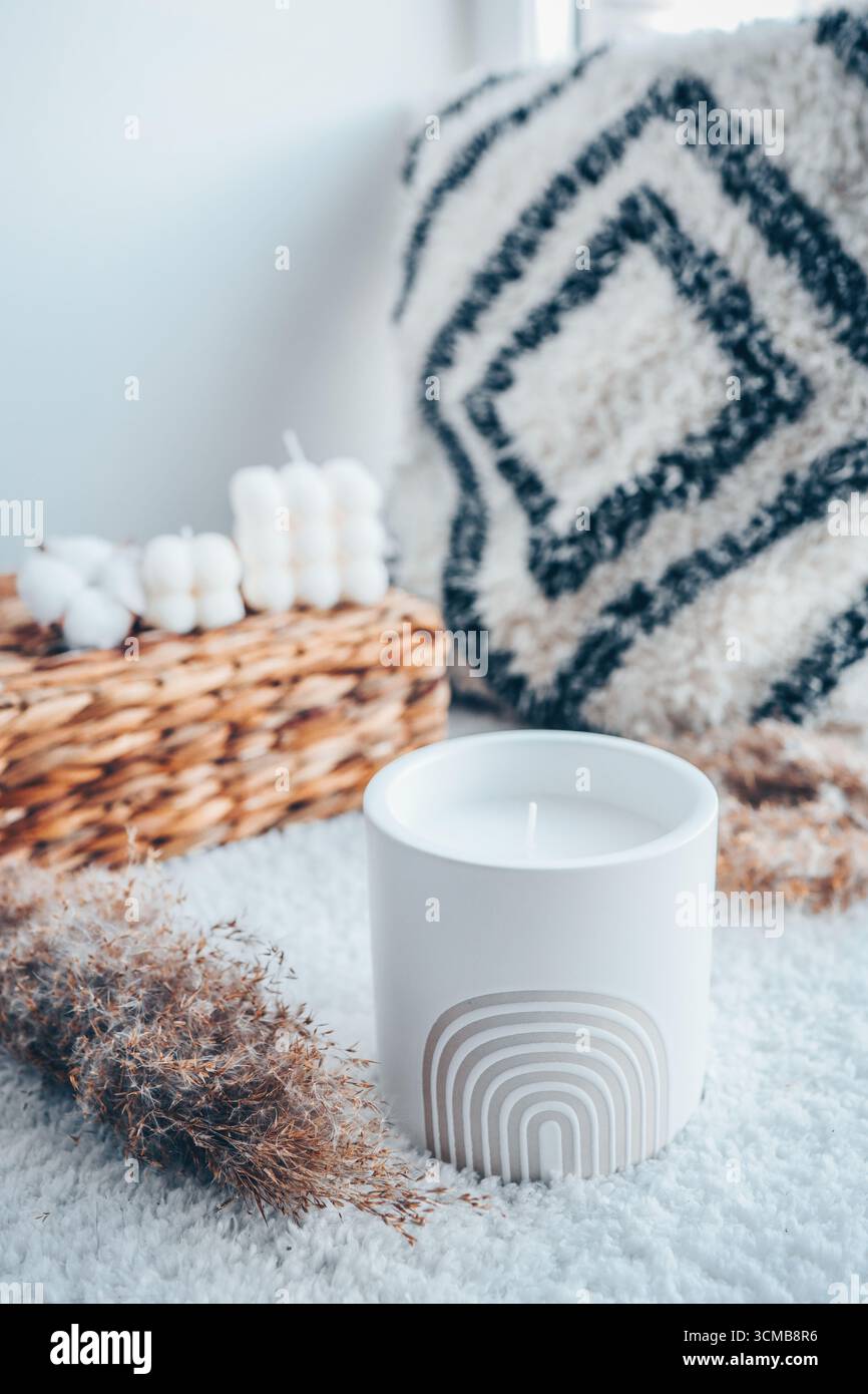 Candle in boho style hi-res stock photography and images - Alamy