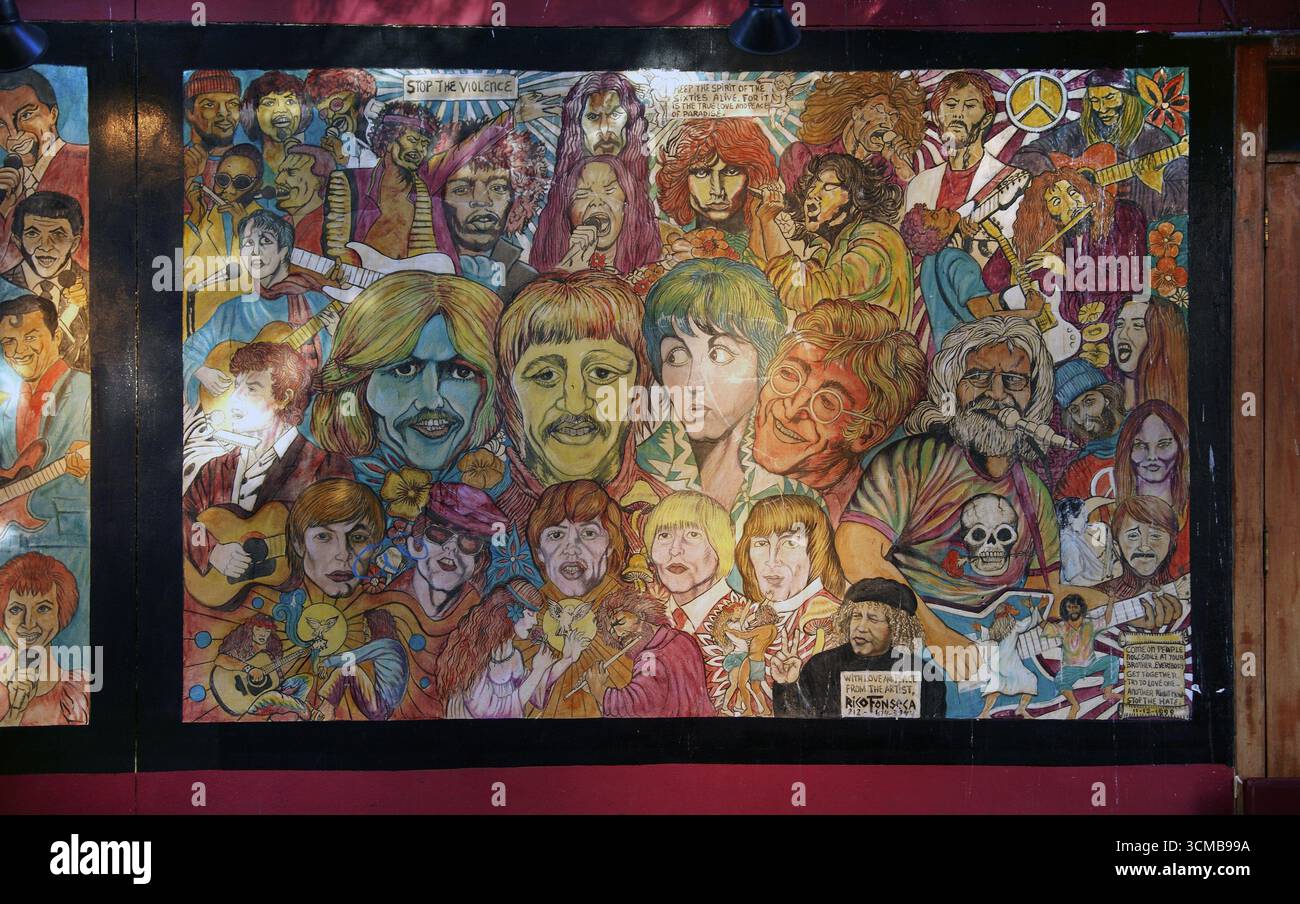 Murals of famous musicians, including the Beatles, New York City, USA ...